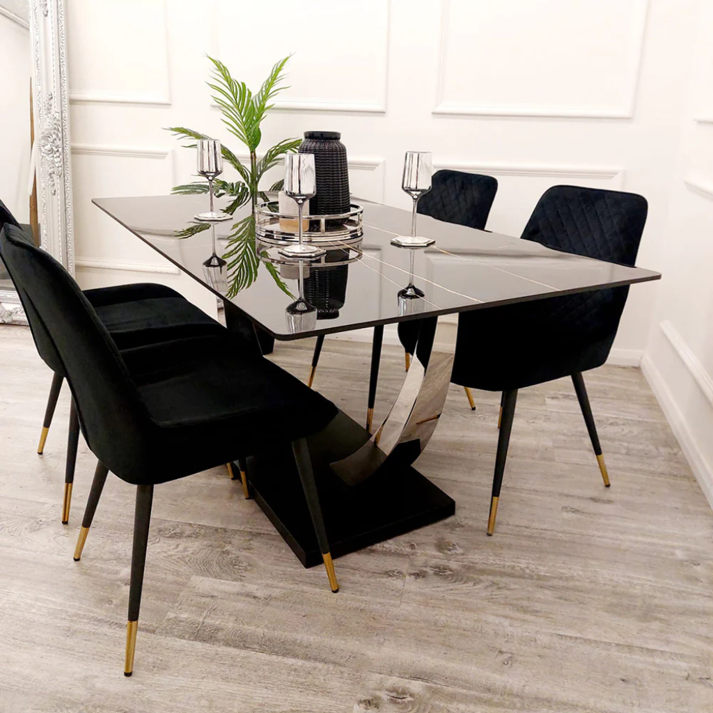 Venus Dining Table with 4 Black Luna Chairs – TS Domestics